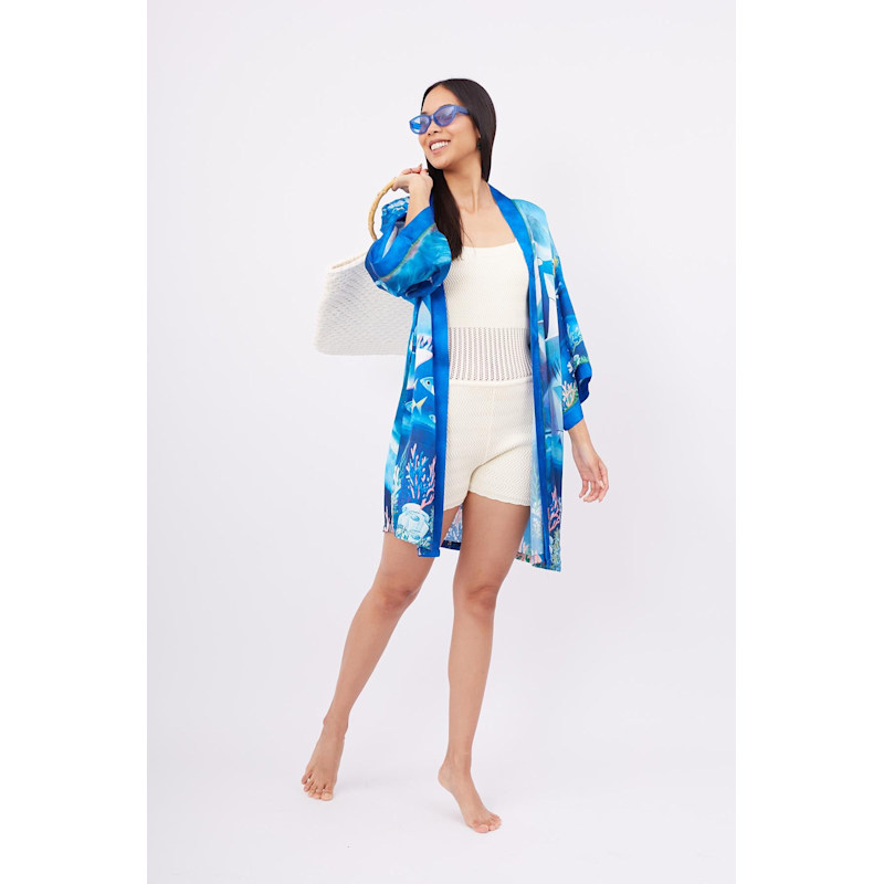 Ocean Story Short Satin Kimono | Peraluna | Wolf & Badger