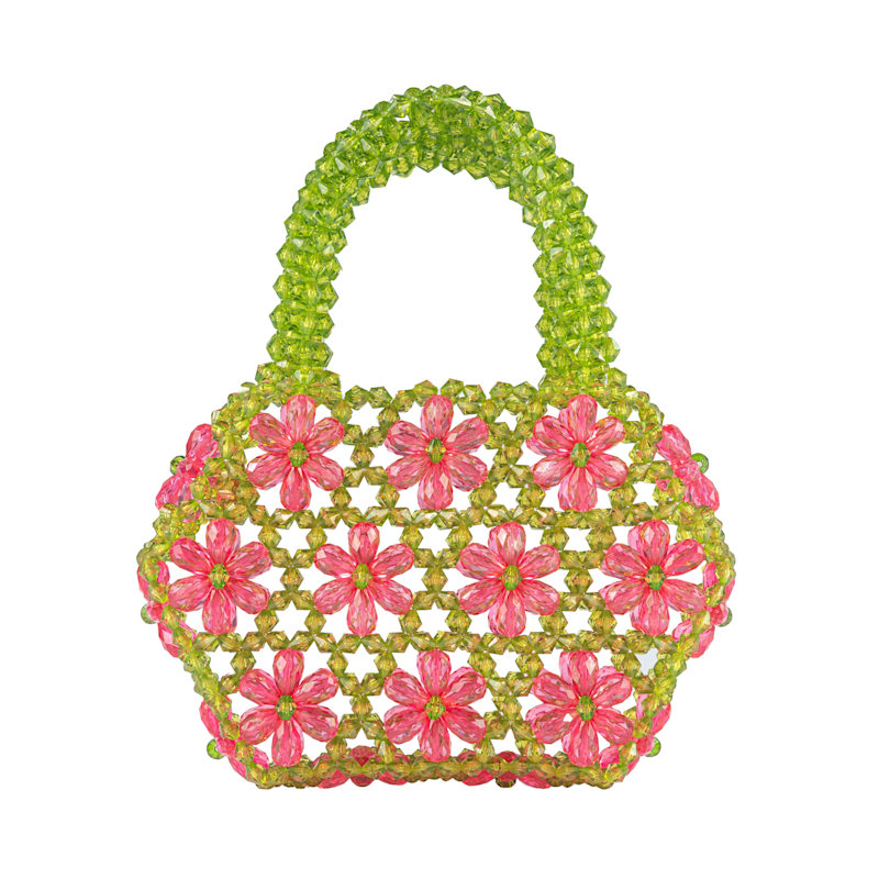 Pink Daisy Delight Green Mini Bead Bag | Tillie Beads | Wolf & Badger