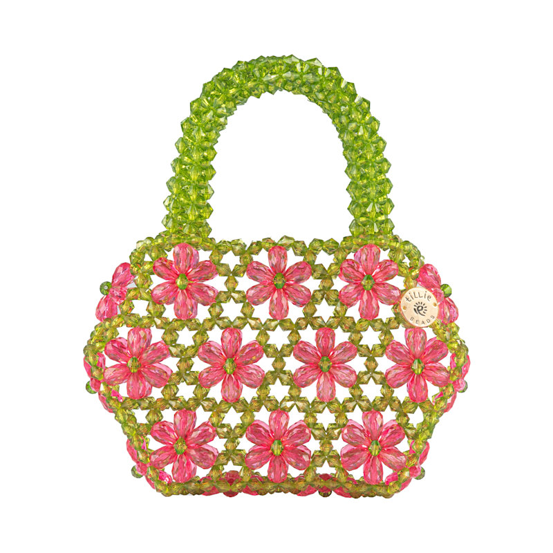 Pink Daisy Delight Green Mini Bead Bag | Tillie Beads | Wolf & Badger