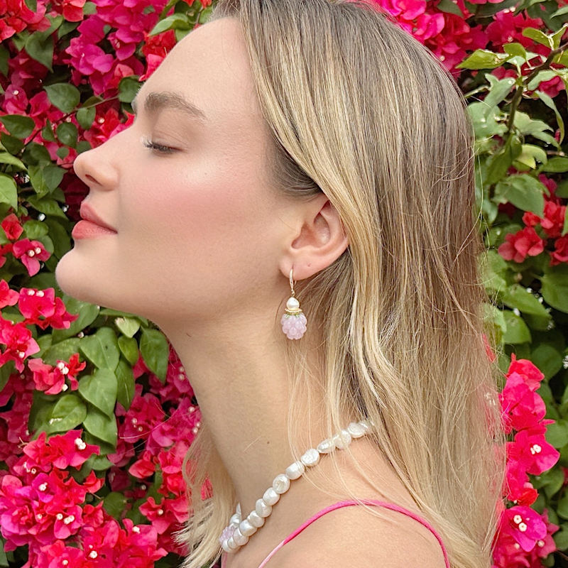 Pink Raspberry With Freshwater Pearls Earrings | Farra | Wolf & Badger