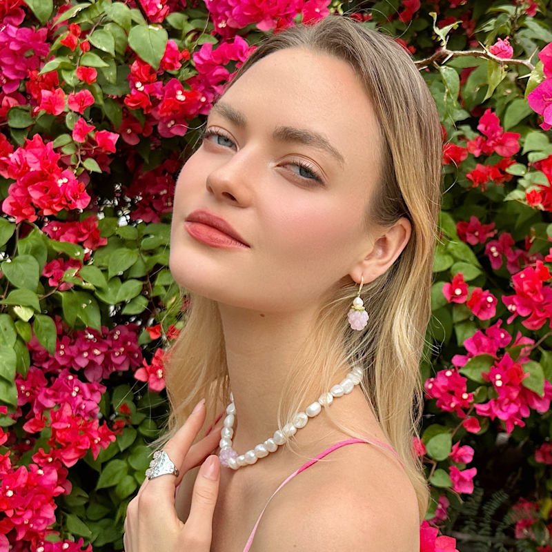 Pink Raspberry With Freshwater Pearls Earrings | Farra | Wolf & Badger