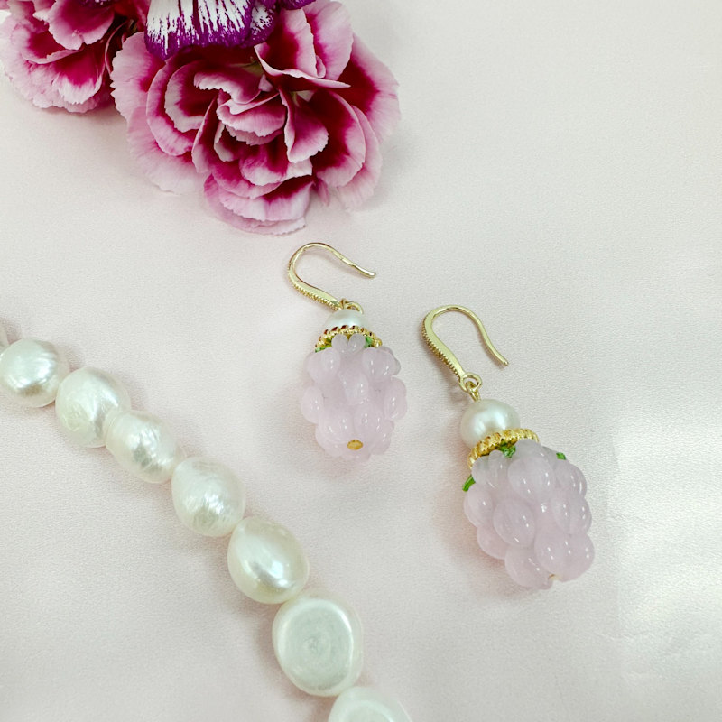 Pink Raspberry With Freshwater Pearls Earrings | Farra | Wolf & Badger