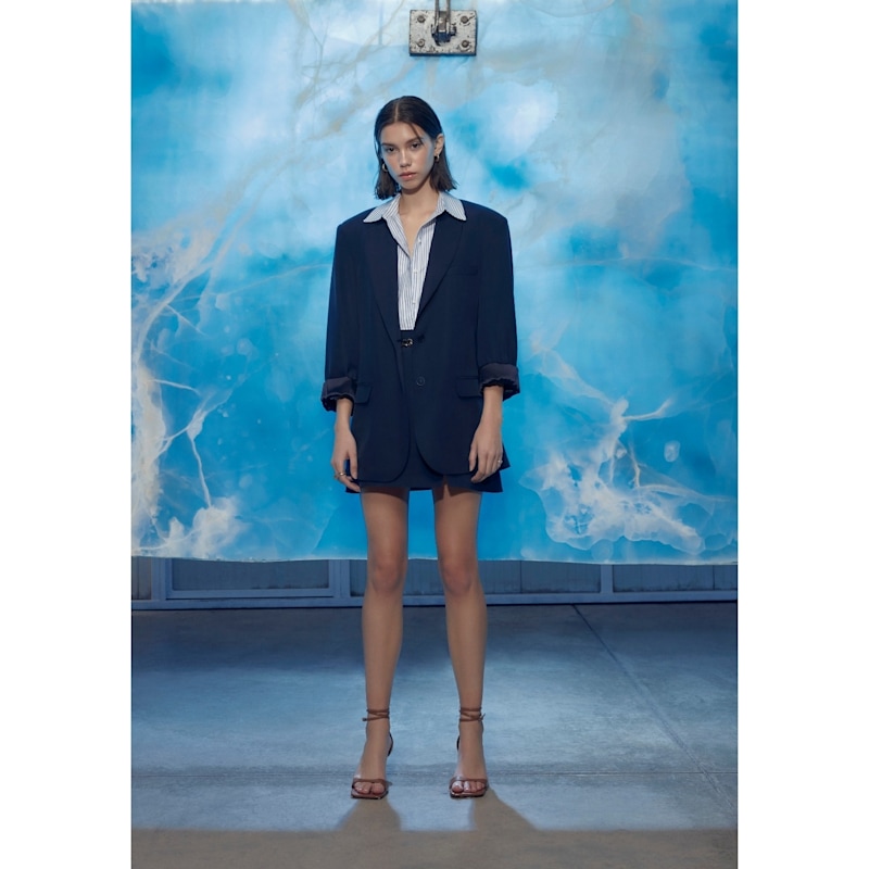 Boxy Navy Blue Oversized Jacket | NAZLI CEREN | Wolf & Badger