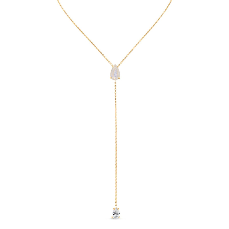 Pure Lariat With Natural Moonstone & Man Made Cz Diamond Stimulant In ...