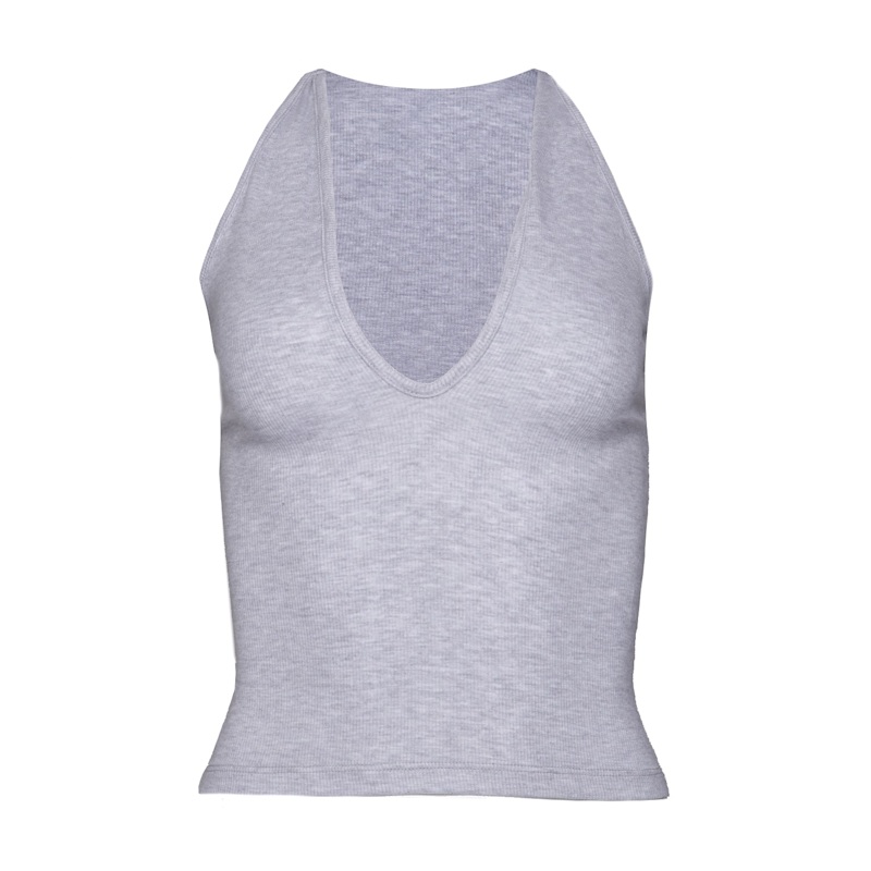 Pure Plunge Ribbed Sculpt-Body Tank In Grey | Earth Body | Wolf & Badger