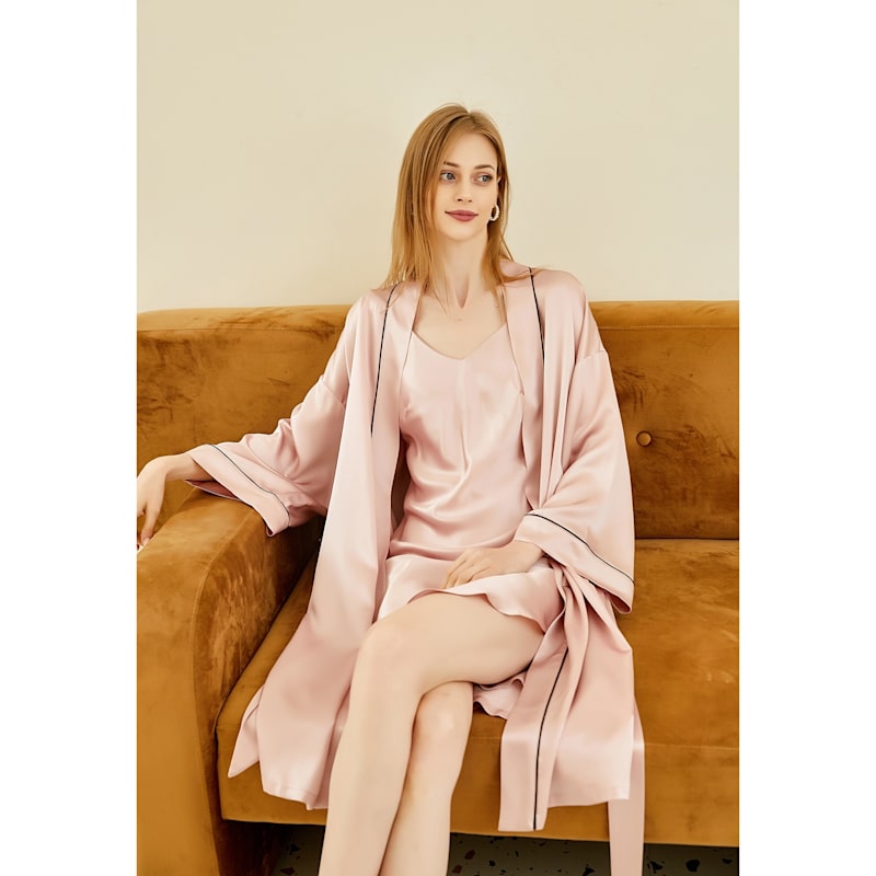 Pure Silk Baby Pink Kimono Robe And Slip Dress Gift Set | Soft Strokes ...