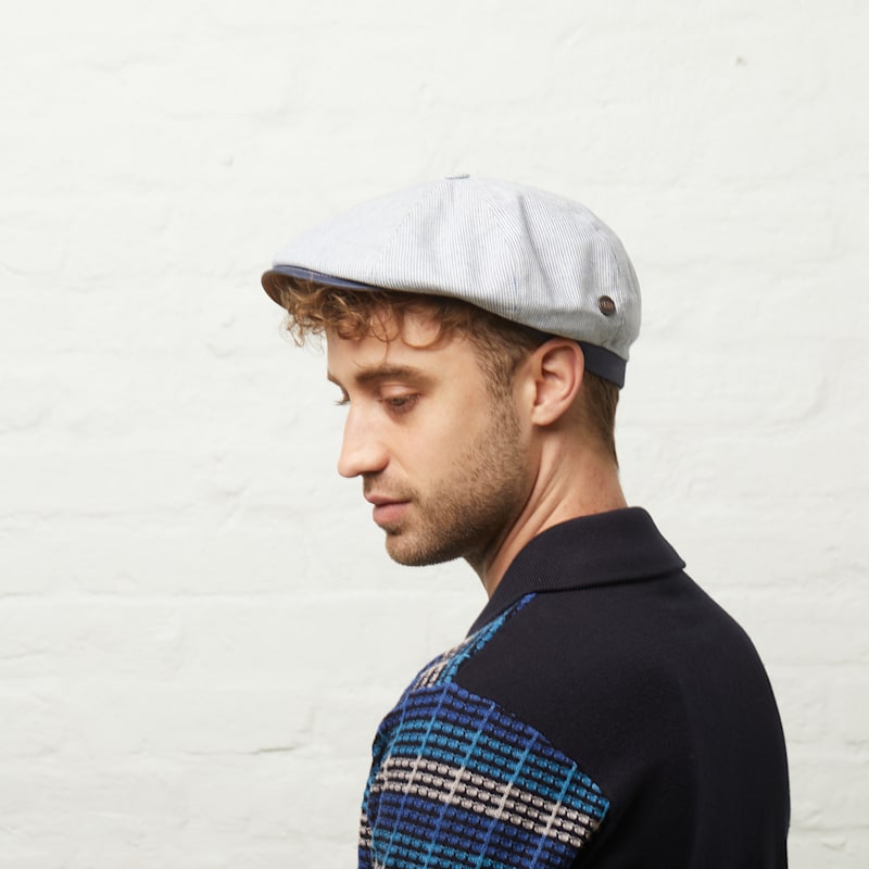 Raggie Blue Linen Cotton Summer Italian Flat Cap For Men | Dasmarca ...