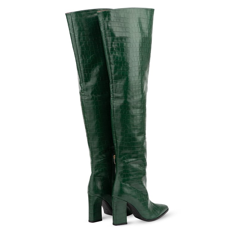 Roma Green Crocodile Print Over Knee Boots | Rosamund Muir London ...