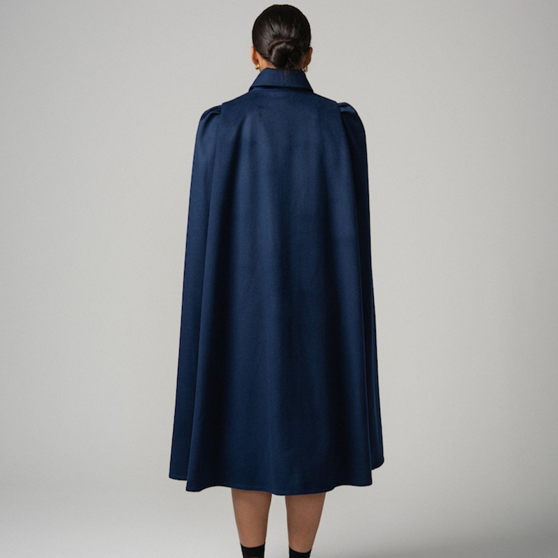 Wool Cashmere Royal Long Cape In Navy Blue | Nina Nieves | Wolf & Badger