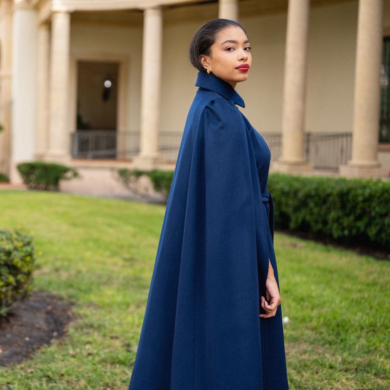 Wool Cashmere Royal Long Cape In Navy Blue | Nina Nieves | Wolf & Badger