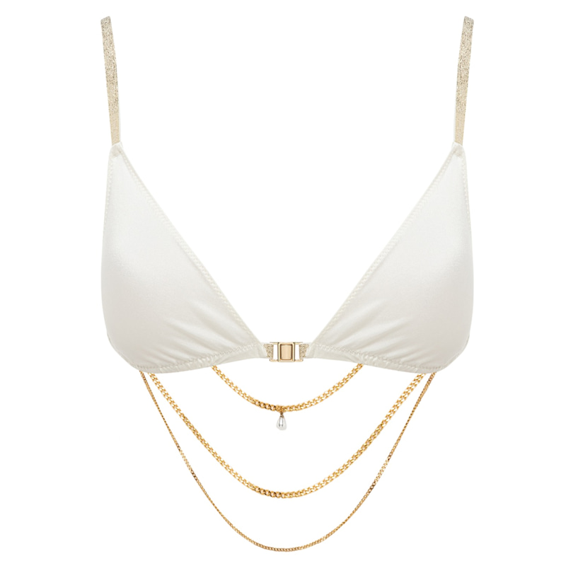 Satin Silk Jewel-Back Bra - Ivory & Gold - Ayda | SAETA Paris | Wolf ...