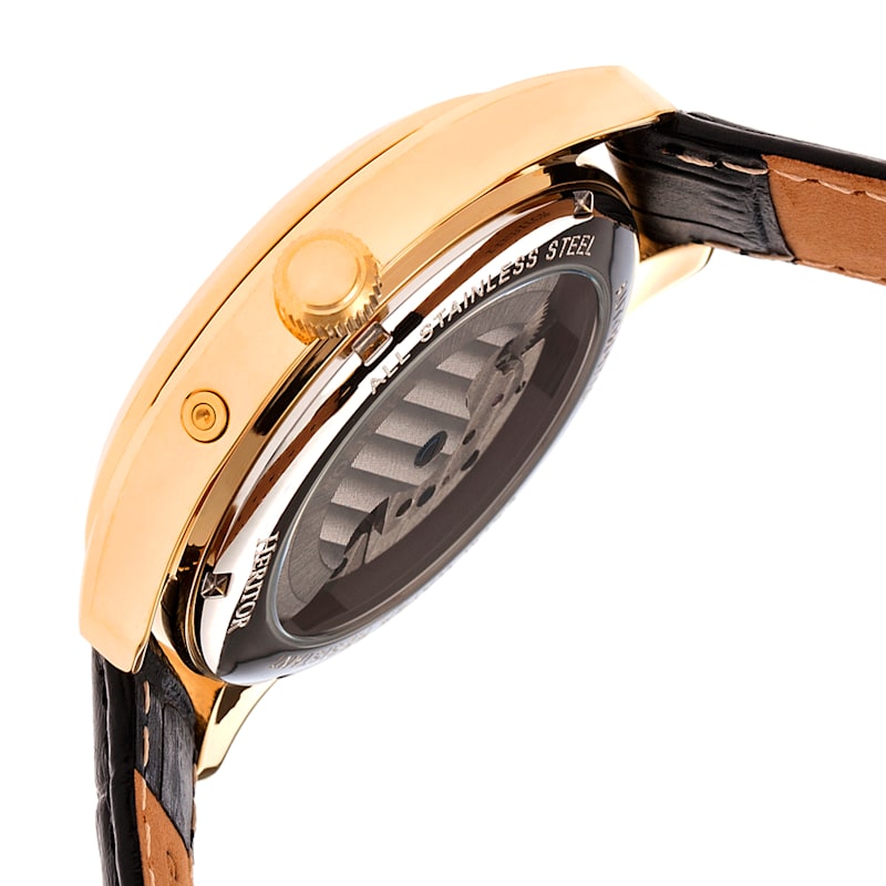Sebastian Semi-Skeleton Leather-Band Watch with Date and Moon Phase ...