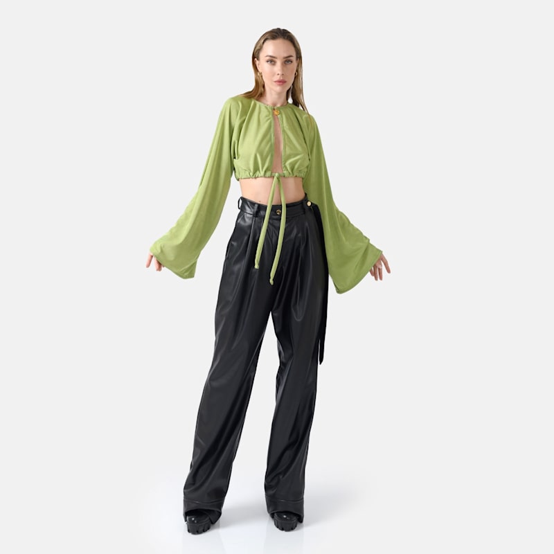 Green Cropped Cardigan – Oversized Fit, Long Sleeves | Kargede | Wolf ...