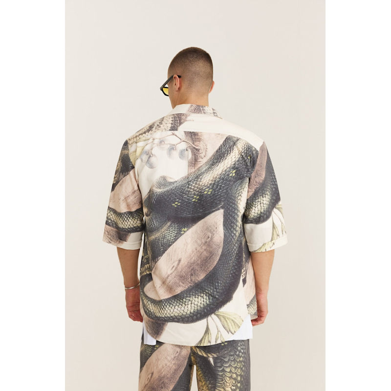 Short Sleeve Shirt In Beige With Snake Design - Recycled Fabric ...