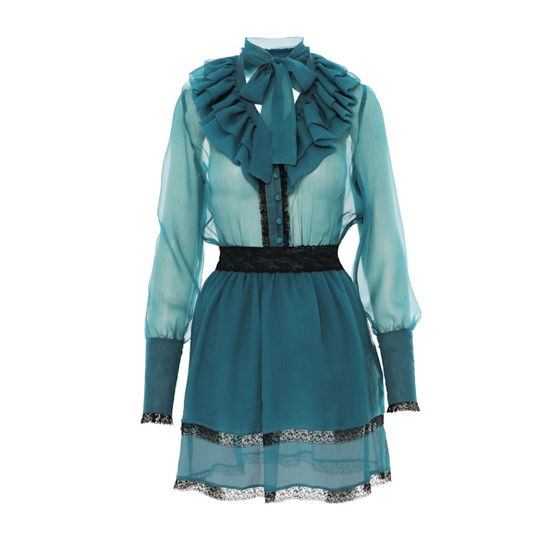 Silk Ruffled Mini Dress – Turquoise | AVENUE N°29 | Wolf & Badger