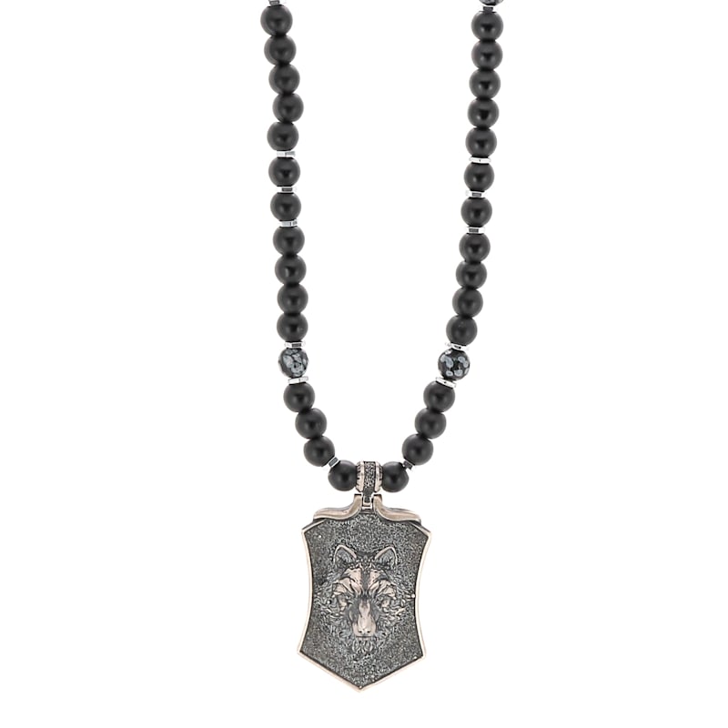 Spirit Onyx Wolf Beaded Necklace - Black | Ebru Jewelry | Wolf & Badger