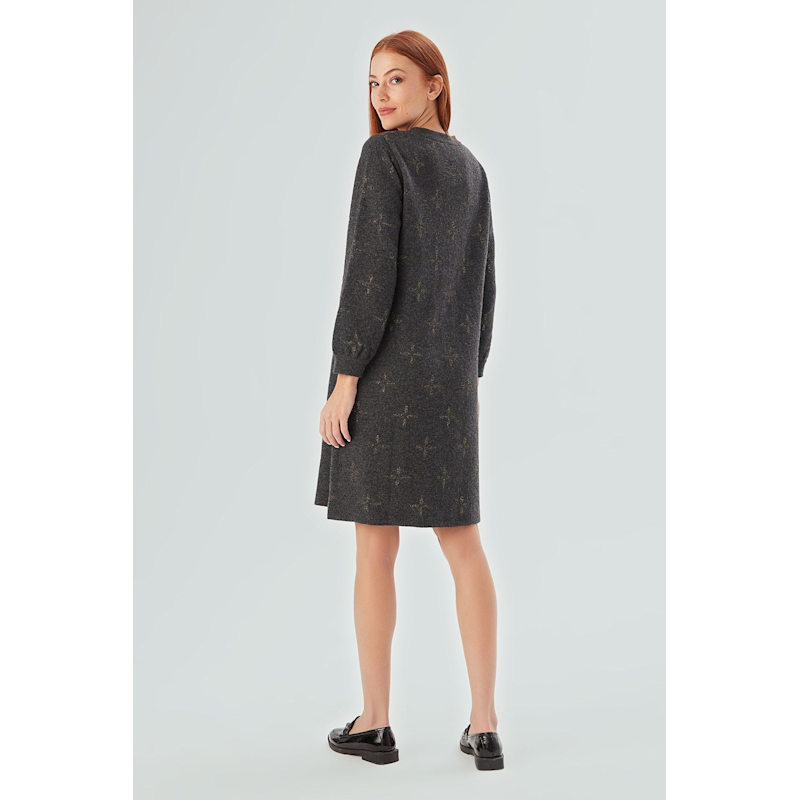Lucia Subtle Lurex Jacquard Pattern Knit Dress - Anthracite Melange ...