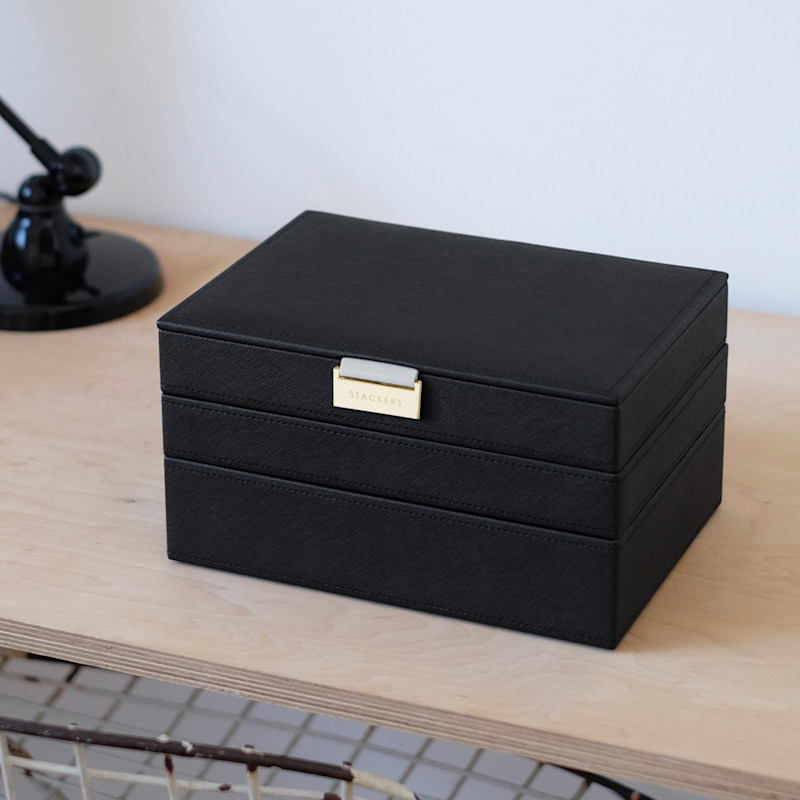Stackers Classic Black Jewellery Box Set Of Three | Stackers | Wolf ...