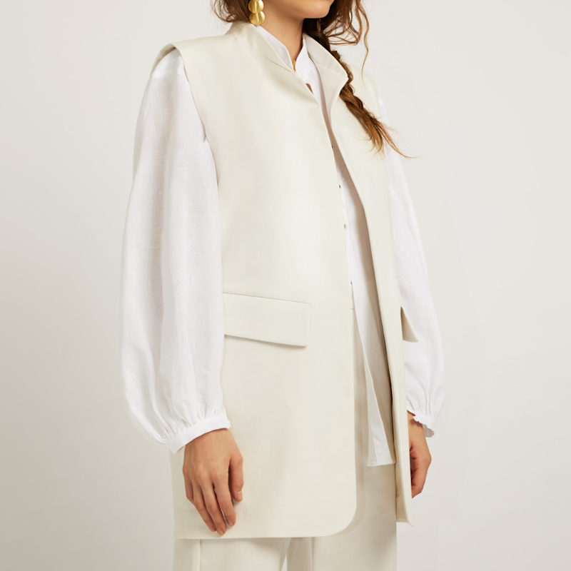 Straight-Fit Cotton Twill Vest Minimalist Design With Mandarin Collar ...