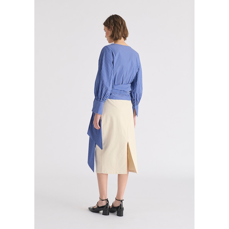 Striped Wrap Top With Waist Tie In Blue & White Stripes | PAISIE | Wolf ...