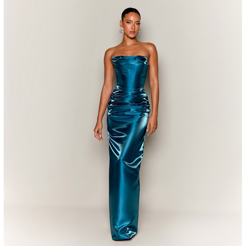 Talia Strapless Corset Gown- Teal | Moda Glam | Wolf & Badger