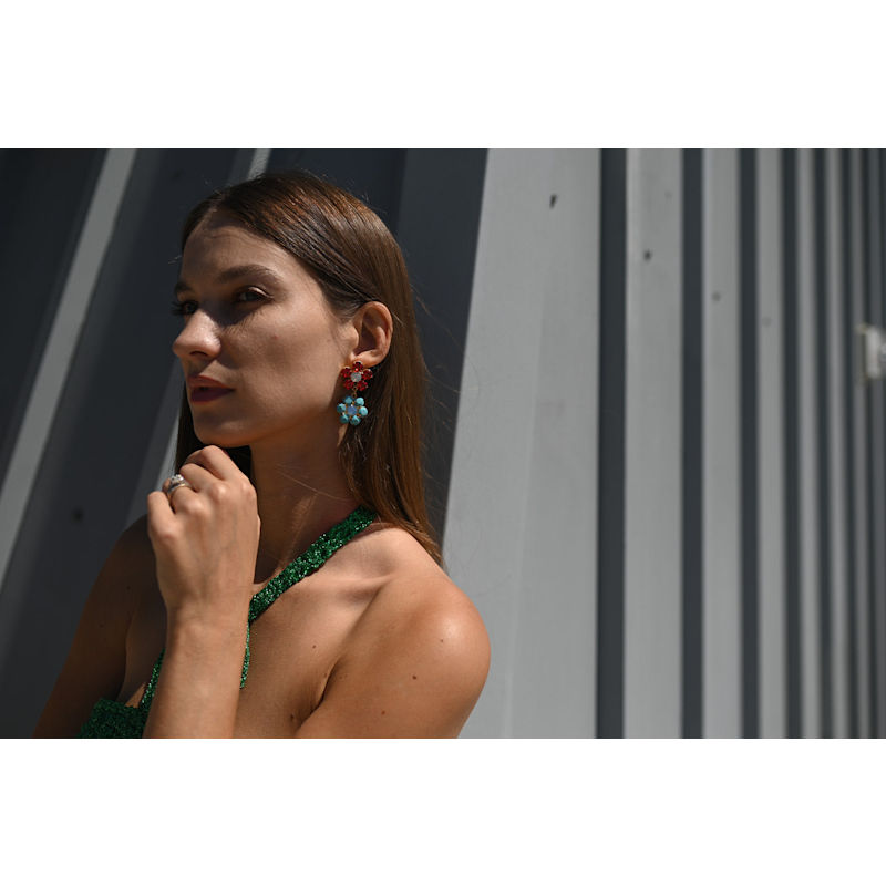 The Pink Reef Penelope Handcrafted Gem Double Floral In Emerald | The ...