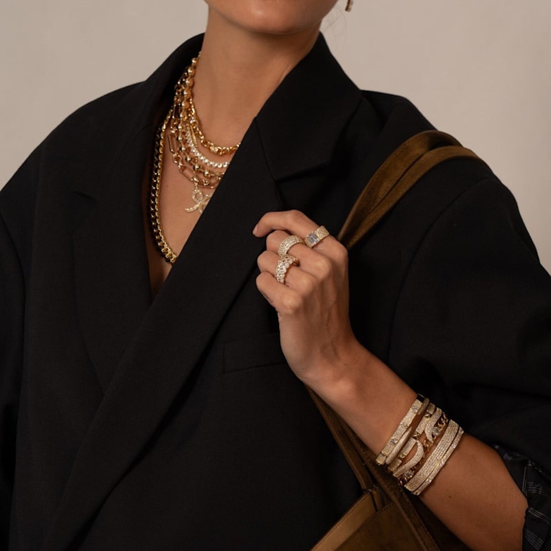 Wide Pave Center Stone Band - Gold | SHYMI | Wolf & Badger