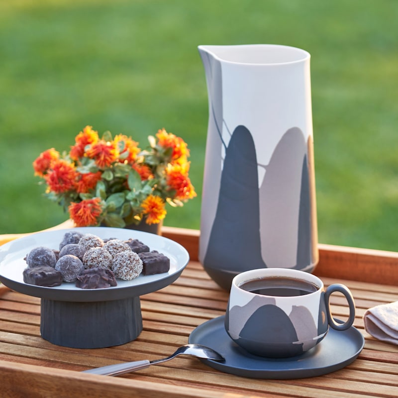 Tube Tea Cups With Saucer Set Of Two Color Wave Black Rock | Esma ...