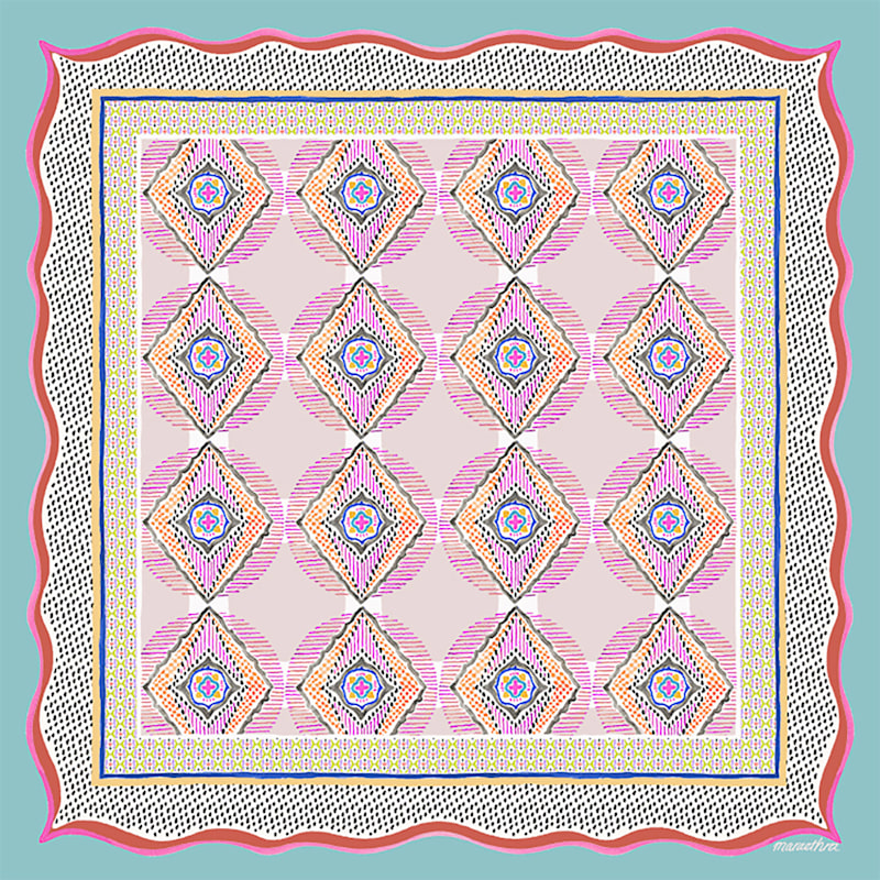 Wavy Border Silk Square Scarf | Maraethra | Wolf & Badger