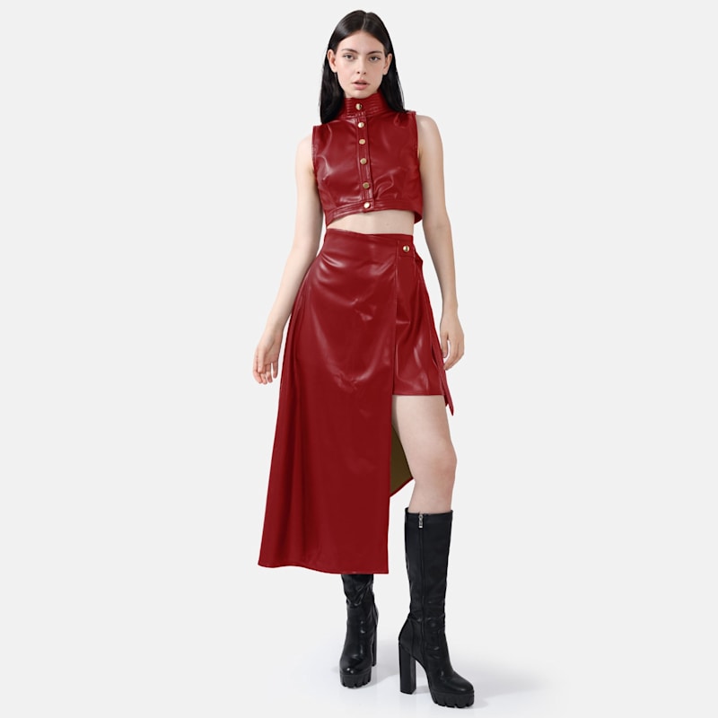Red Leather Vest – High Neck, Structured Fit | Kargede | Wolf & Badger
