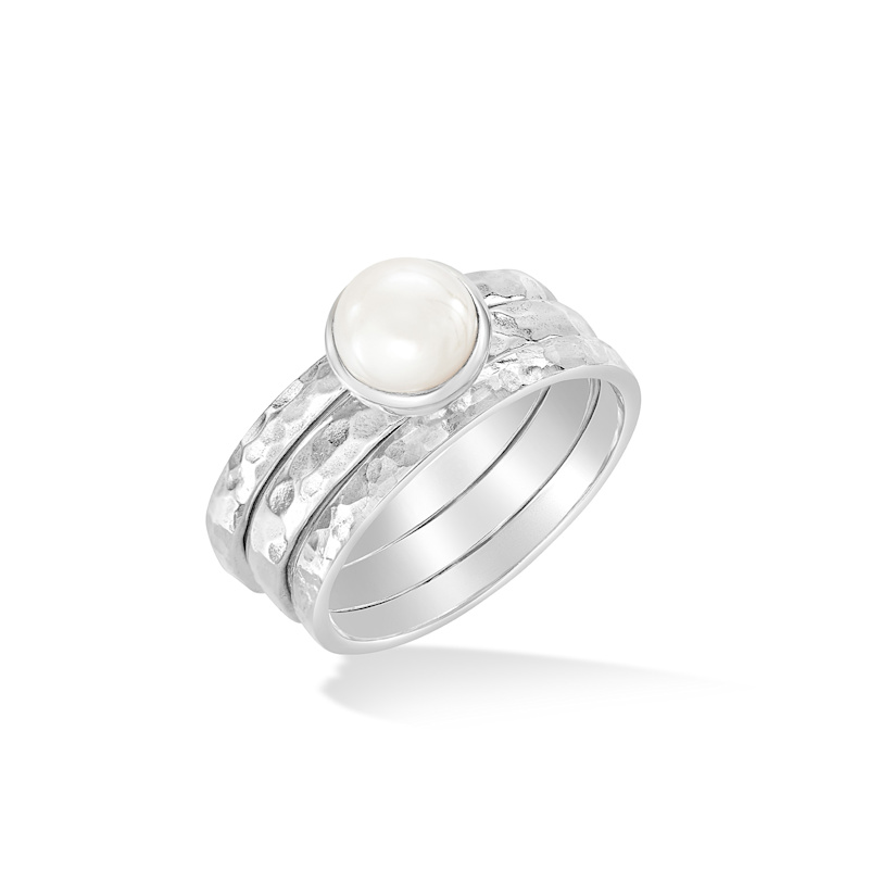 Wondrous Pearl Twinkle Stacking Rings Set In Sterling Silver | Dower ...