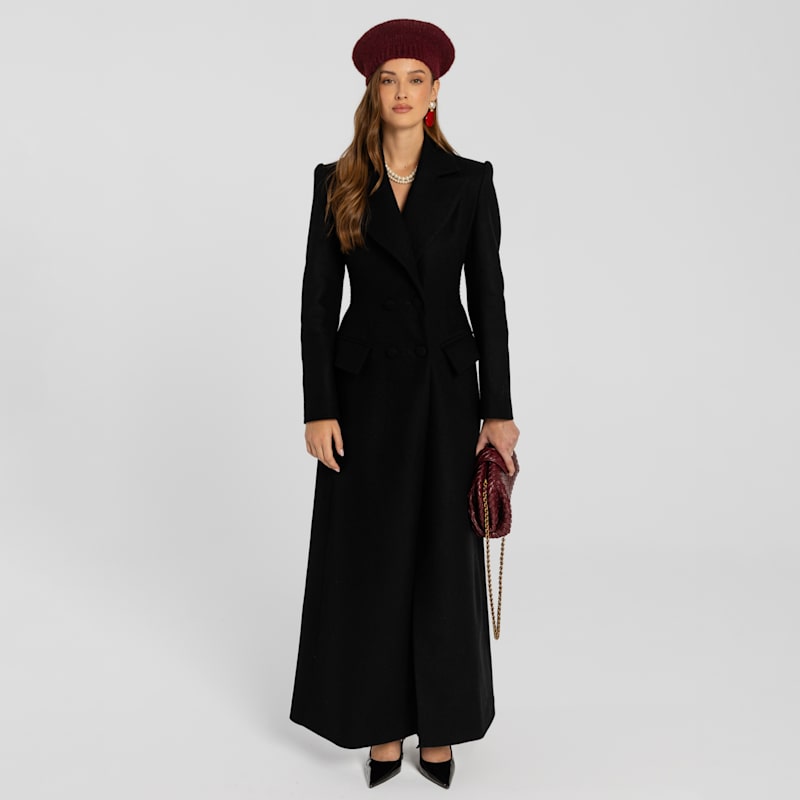 Wool Double Breasted Long Coat Thoren Black | MANDRAGORA | Wolf & Badger