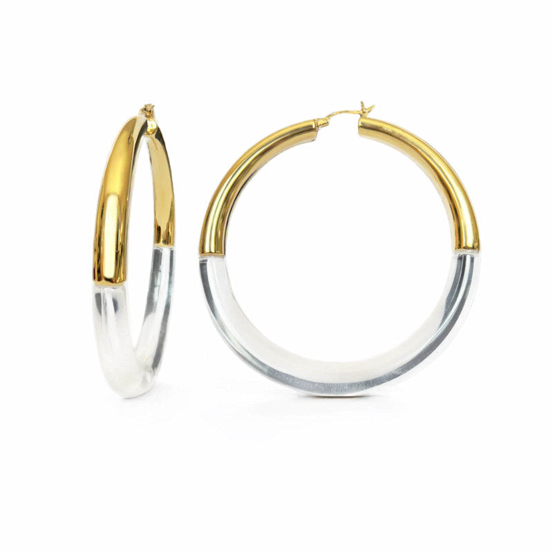 Xl Clear And Gold Chunky Graduated Hoop Earrings | Gold & Honey | Wolf ...