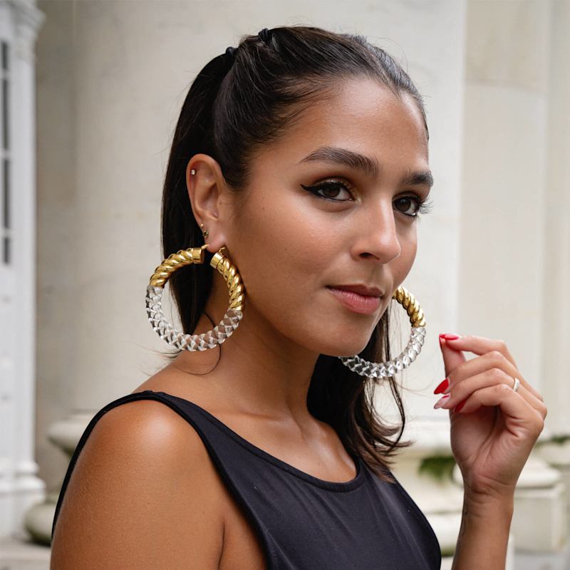 Xl Clear And Gold Chunky Rope Hoop Earrings | Gold & Honey | Wolf & Badger