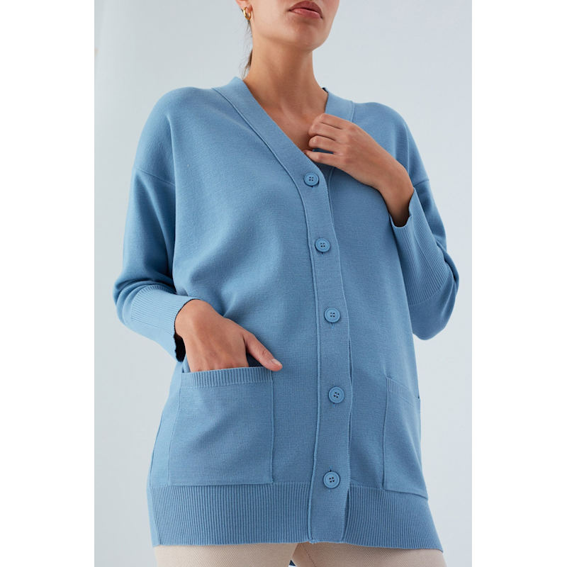 Nicola V-Neck Long Knit Cardigan - Glacier Blue | Peraluna | Wolf & Badger