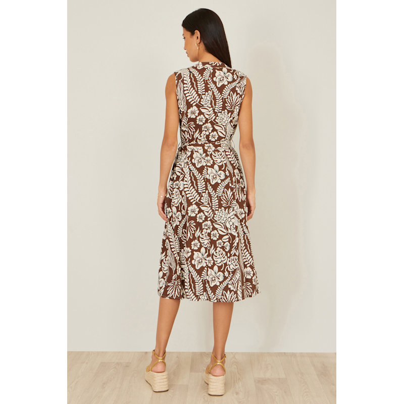 Yumi Brown Leaf Print Shirt Dress | Yumi | Wolf & Badger
