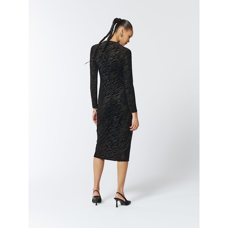 Zebra Pattern Velvet & Mesh Midi Dress In Black | SOUR FIGS | Wolf & Badger