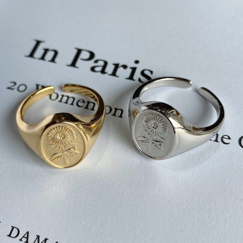 Gold Sunflower Signet Ring | Elk & Bloom | Wolf & Badger