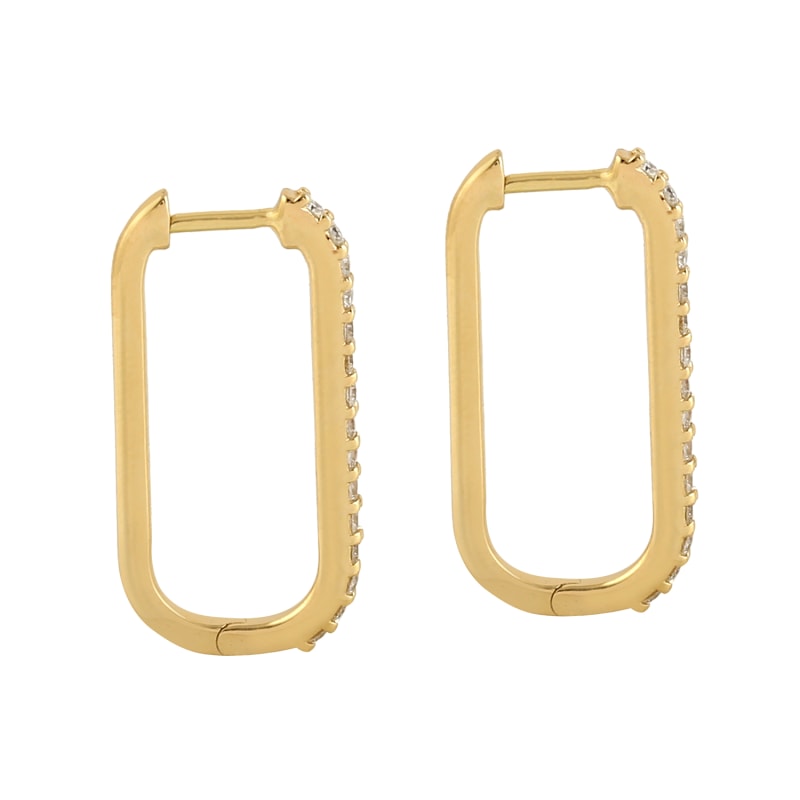 Natural Diamond Rectangle Hoop Earrings In Yellow Gold | Artisan | Wolf ...