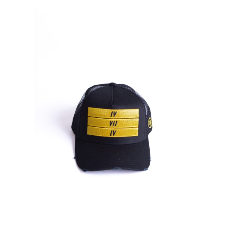 474 Gold 3 Bars Trucker Hat - Black, Gold | 474 co | Wolf & Badger