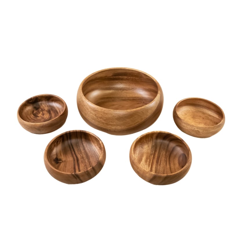 Acacia Calabash Bowls Set - One Large & Four Small Bowls | LIKHÂ | Wolf ...
