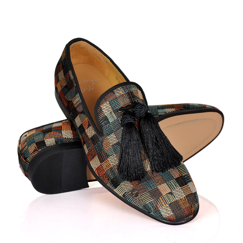 Alberto Square Embroidery Tassel Loafers - Brown Khaki | DAVID WEJ ...