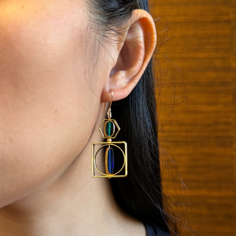 Translucent Blue And Green Vintage German Glass Beads Art Deco Earrings ...