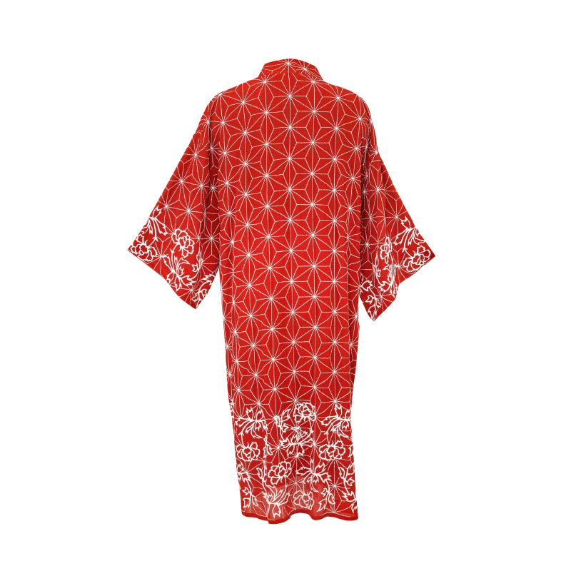 Asanoha & Peony Embroidered Terracotta Fully Lined Long Kimono ...