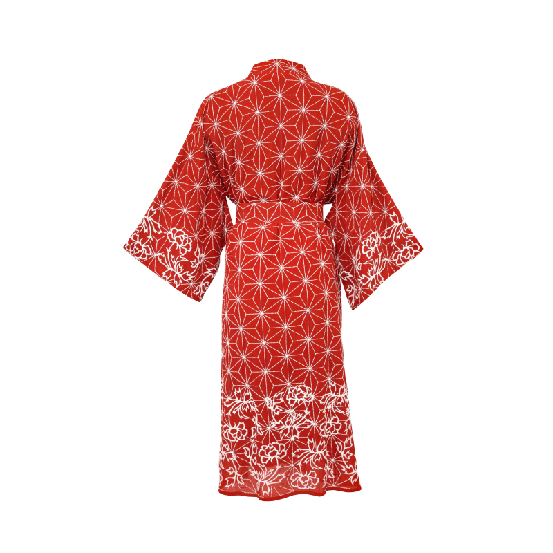 Asanoha & Peony Embroidered Terracotta Fully Lined Long Kimono ...