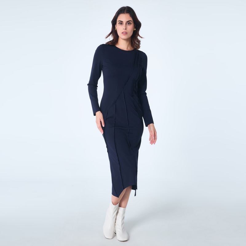Asymmetric Structural Lines Dress - Navy | Smart and Joy | Wolf & Badger