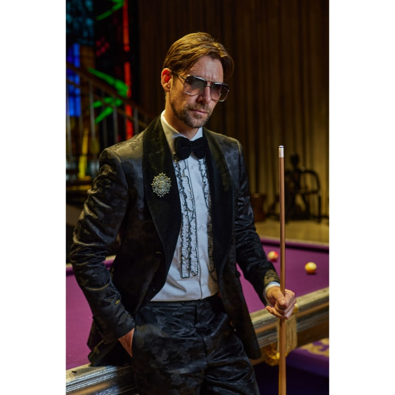 Atticus Double Breasted Jacquard Velvet Shawl Lapel Tuxedo – Black ...
