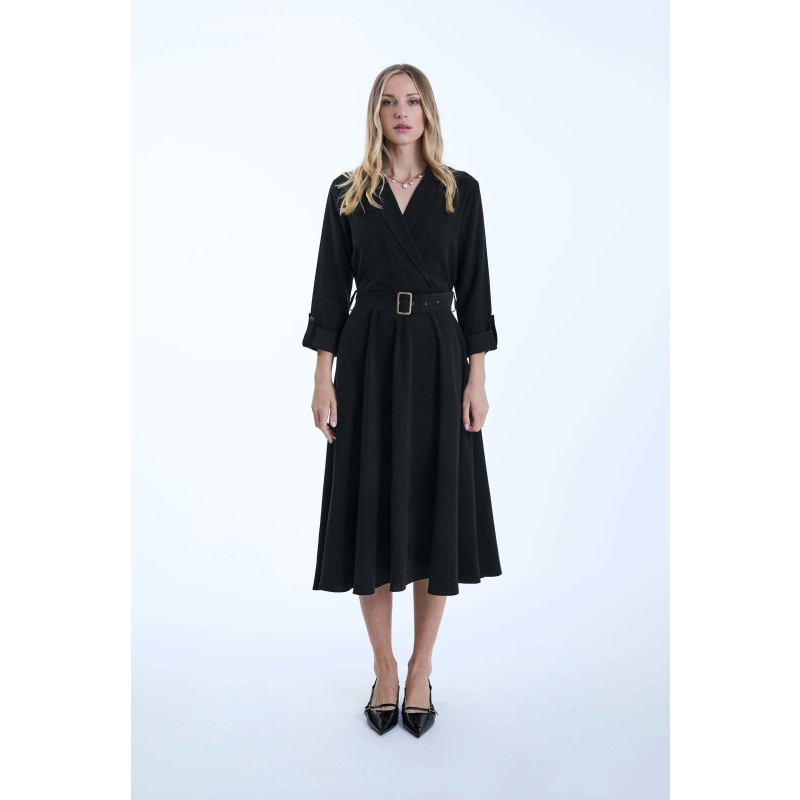 Belted Black Suit Midi Dress | James Lakeland | Wolf & Badger