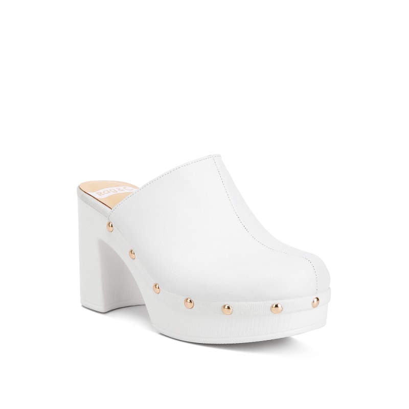 Benji Recycled Leather Clogs In White | Rag & Co. | Wolf & Badger