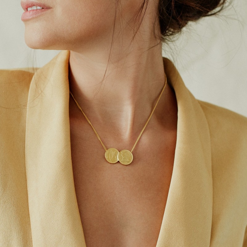 3D Double Irish Coin Necklace In Yellow Gold Plate | Katie Mullally ...